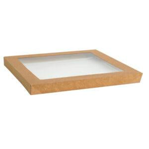 Medium Kraft Catering Tray Lid Rectangle PET Window 100/ctn– Pacsco